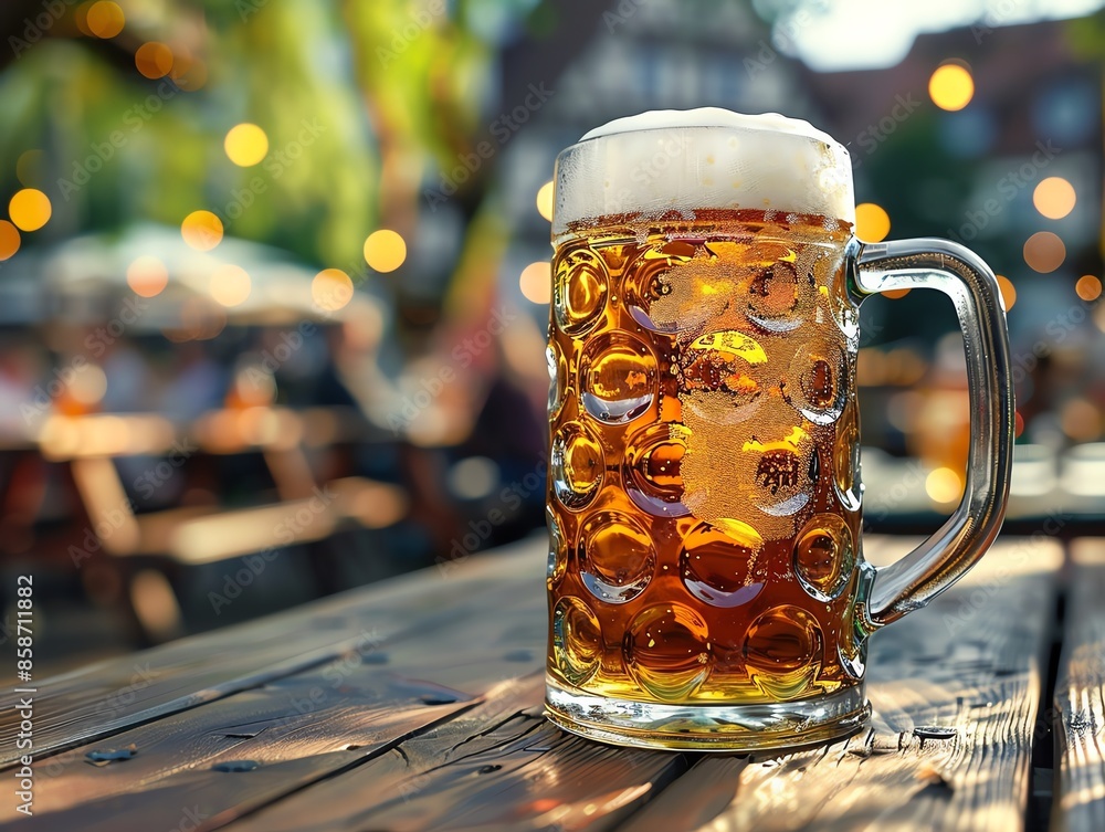 Traditional German beer stein filled with frothy beer, Oktoberfest ...
