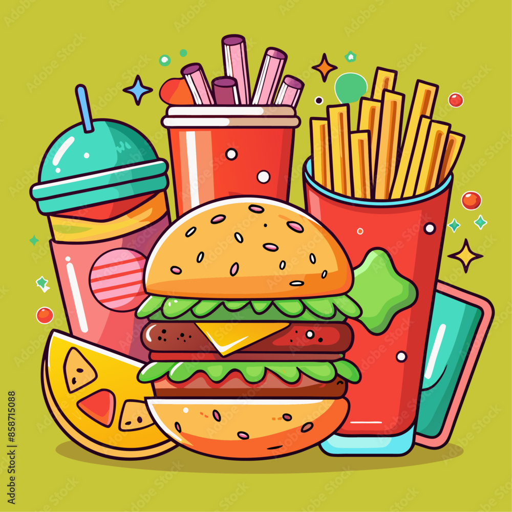 Fast food clipart cartoon Illustration drawing Stock Vector | Adobe Stock
