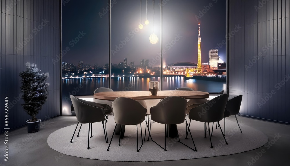 dining room night atmosphere interior design with light on industrial ...