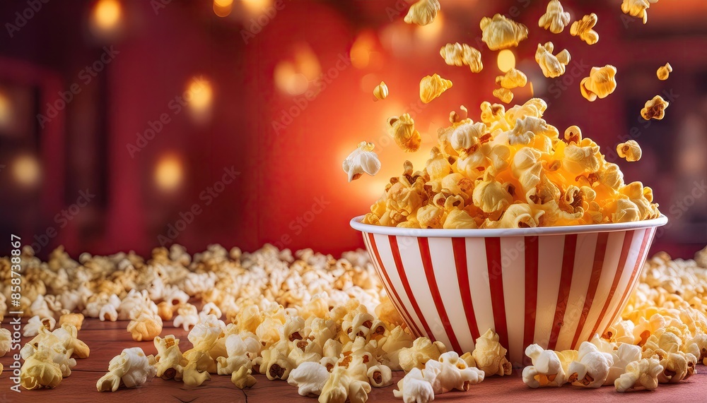 popcorn in the spotlight. the left side is empty Pop corn in big cup ...