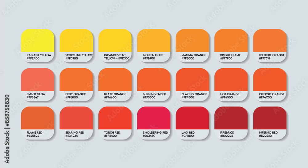 Fire Color Palette, Fire Color Guide Palette with Color Names. Catalog ...