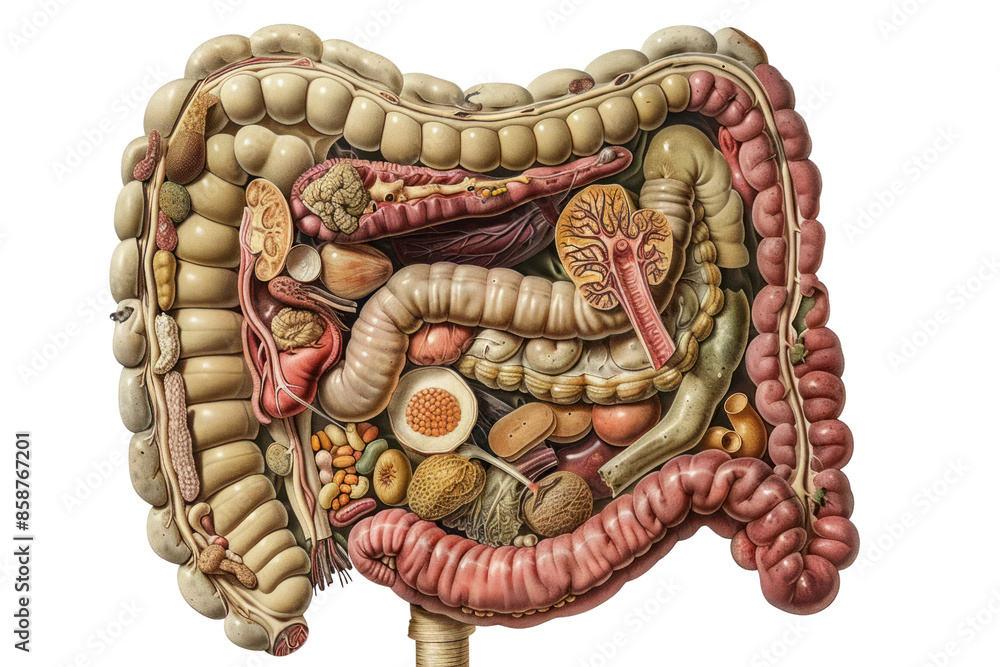 Detailed anatomical illustration of the human digestive system ...
