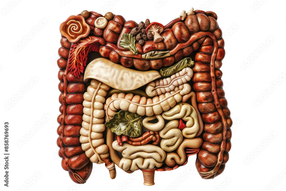 Detailed illustration of the human digestive system showing the organs ...