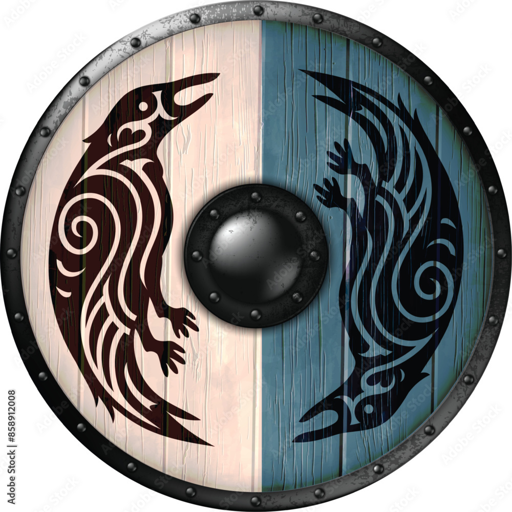 Vector de Stock Viking shield design. A wooden shield bound with iron ...