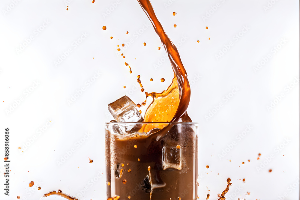 Milk Tea fall ice cube cool pouring down in Shape form line. Milk Ice ...