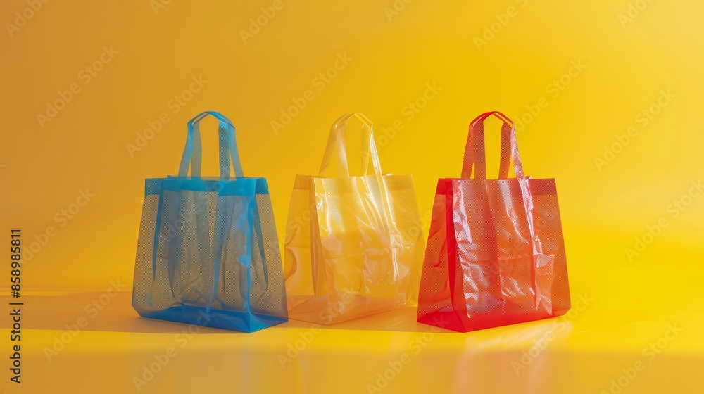 Reusable shopping bags flat design front view, plastic-free 3D render ...
