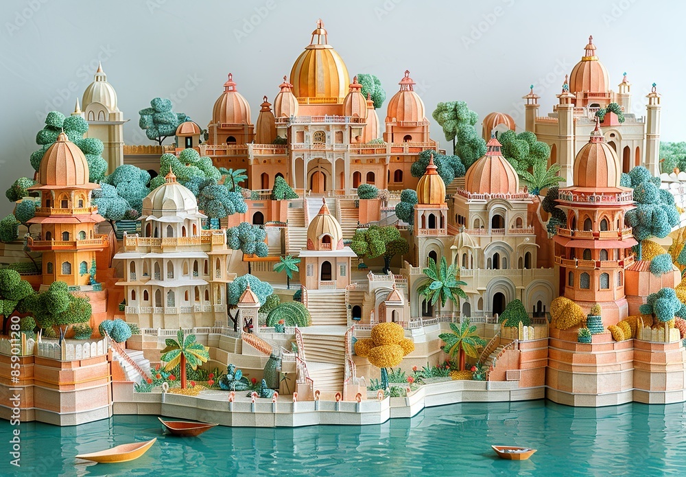 An intricate paper craft of the ancient city of Varanasi, India ...