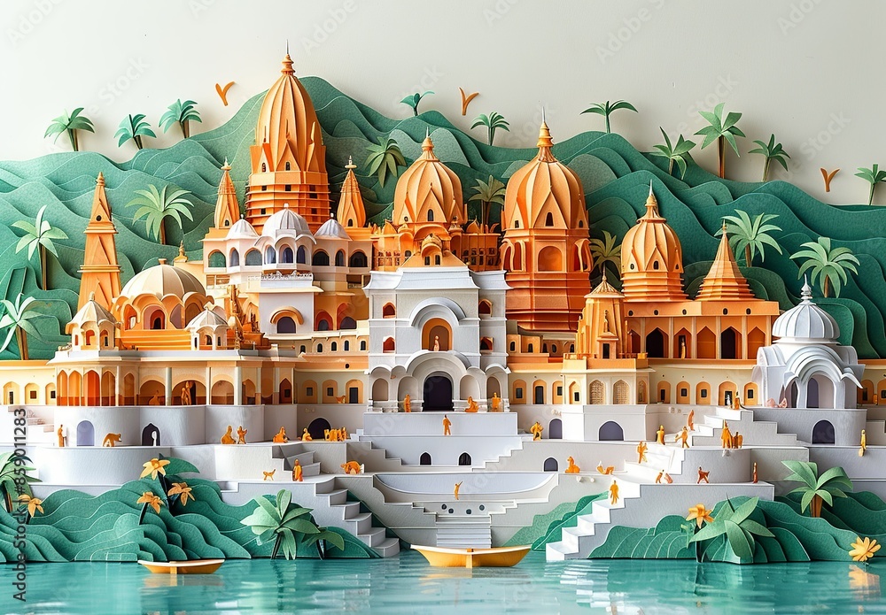 An intricate paper craft of the ancient city of Varanasi, India ...