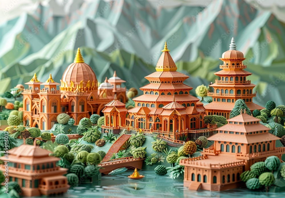 A stunning paper craft representation of Kathmandu, Nepal, featuring ...