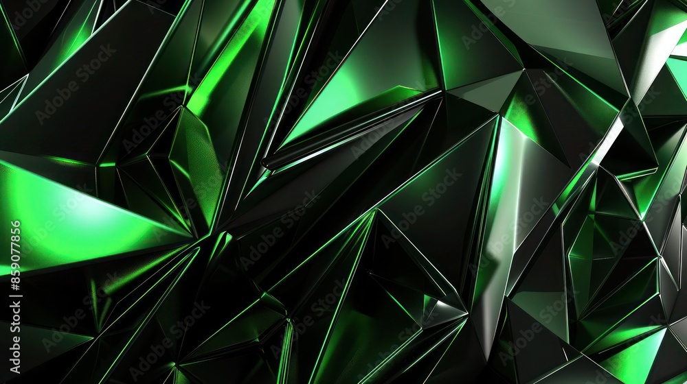 Emerald green futuristic 3D shapes on a black abstract background Stock ...