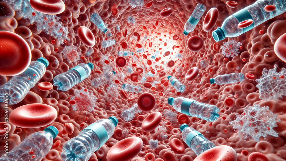 Detailed visualization of microplastics, and red blood cells inside ...