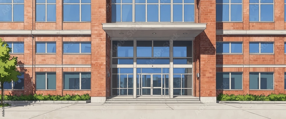 design facade school building illustration windows entrance, columns ...