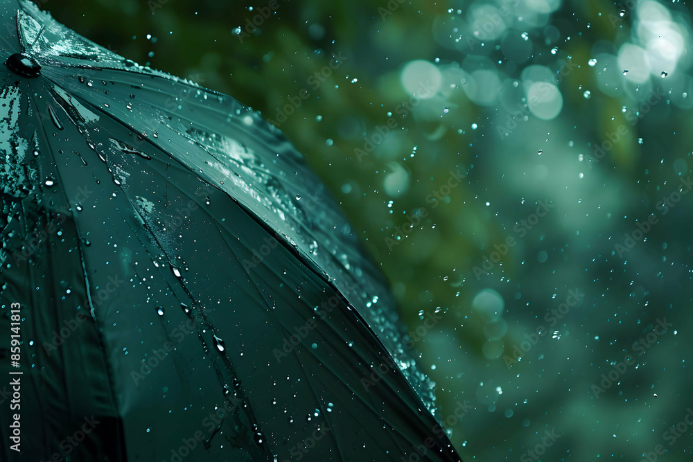 Transparent umbrella under rain against water drops splash background ...