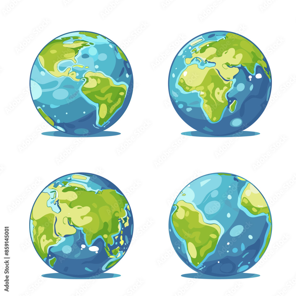 cartoon planet earth in different positions, vector illustration Stock ...