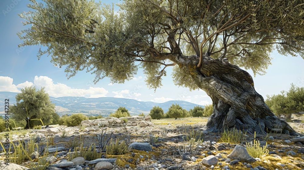 Greek Olive Tree An ancient olive tree with twisted branches and ...