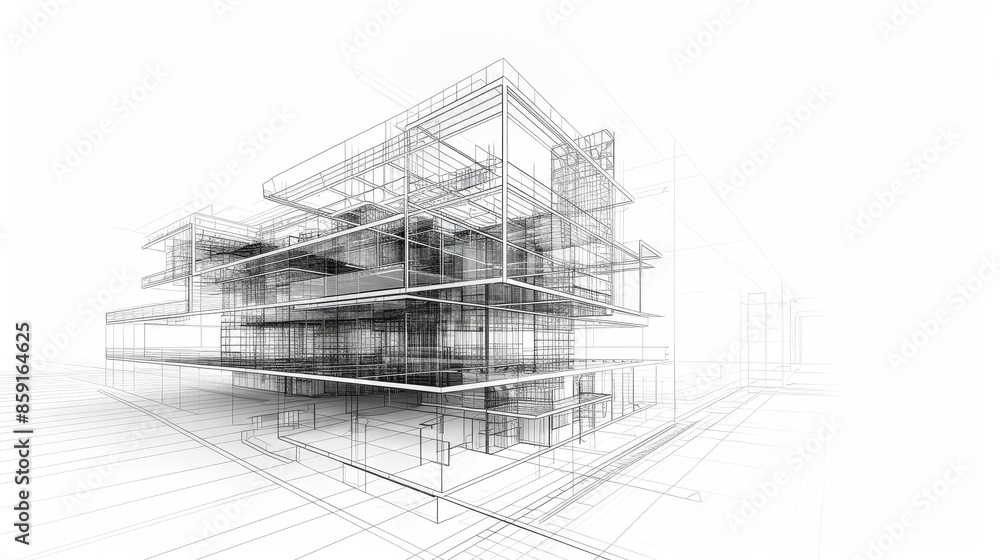 3D Modeling Wireframe Architecture: A 3D illustration showcasing a ...