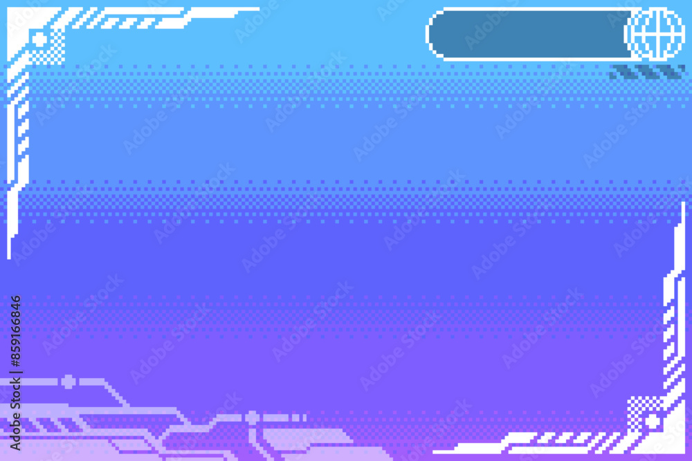 Blue dithered Gradient Background with Pixel Art Styled Futuristic ...