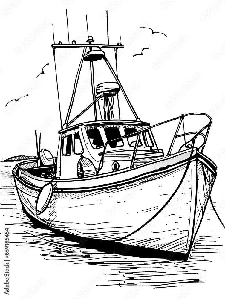 Drawing of a boat. Transportation Line Art Coloring Pages: Printable ...