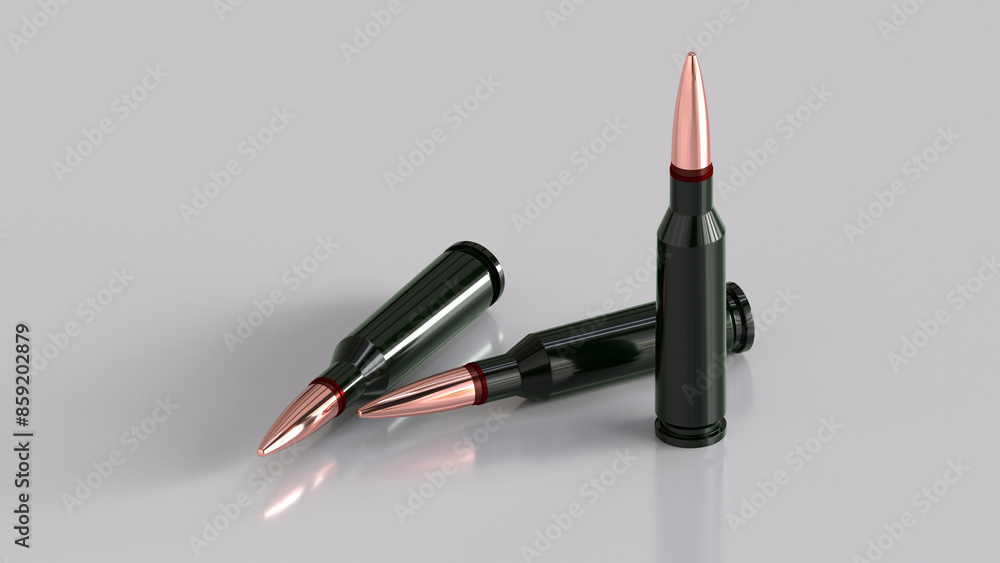 military 5.45 cartridge 39mm, AK-74 rifle Kalashnikov cartridge on white background, showing ...