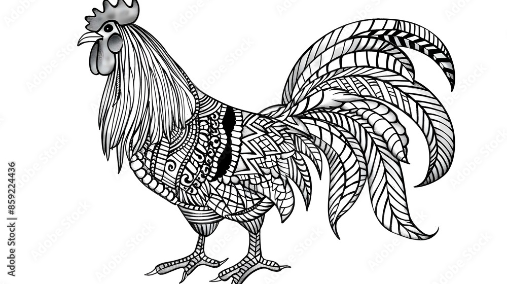 rooster zentangle vector line art coloring page white background Stock ...