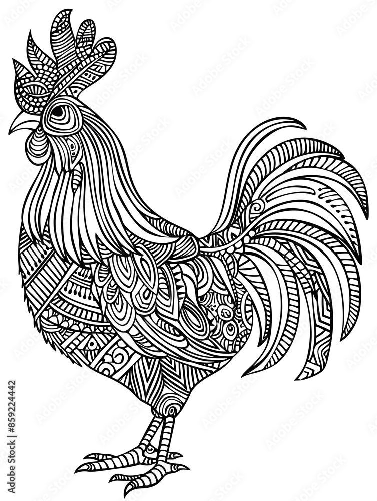 rooster zentangle vector line art coloring page white background Stock ...