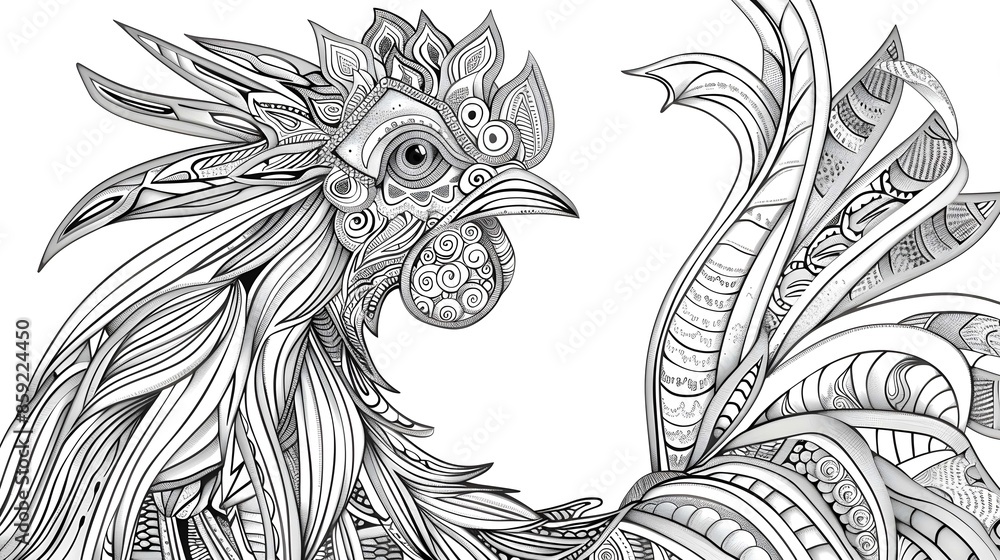 rooster zentangle vector line art coloring page white background Stock ...