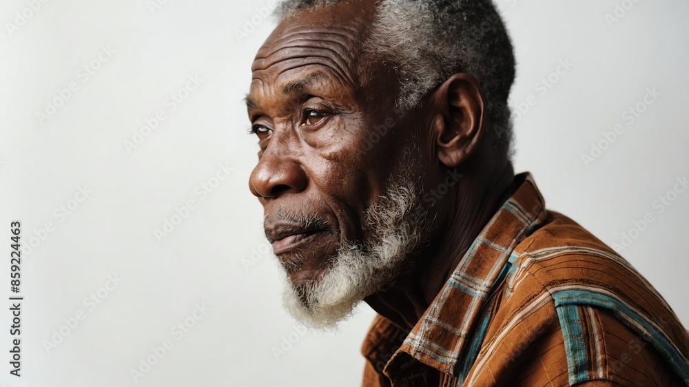 elder handsome african guy side view portrait on plain white background ...