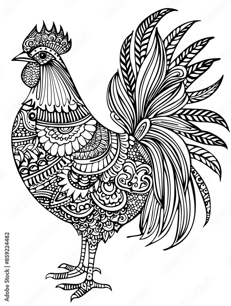 rooster zentangle vector line art coloring page white background Stock ...