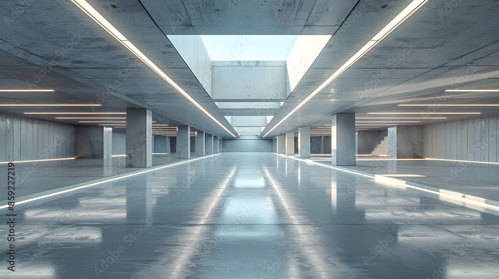 Empty underground parking background in modern building with concrete ...