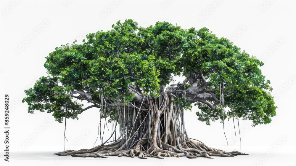Banyan tree with its iconic aerial roots, creating an enchanting and ...
