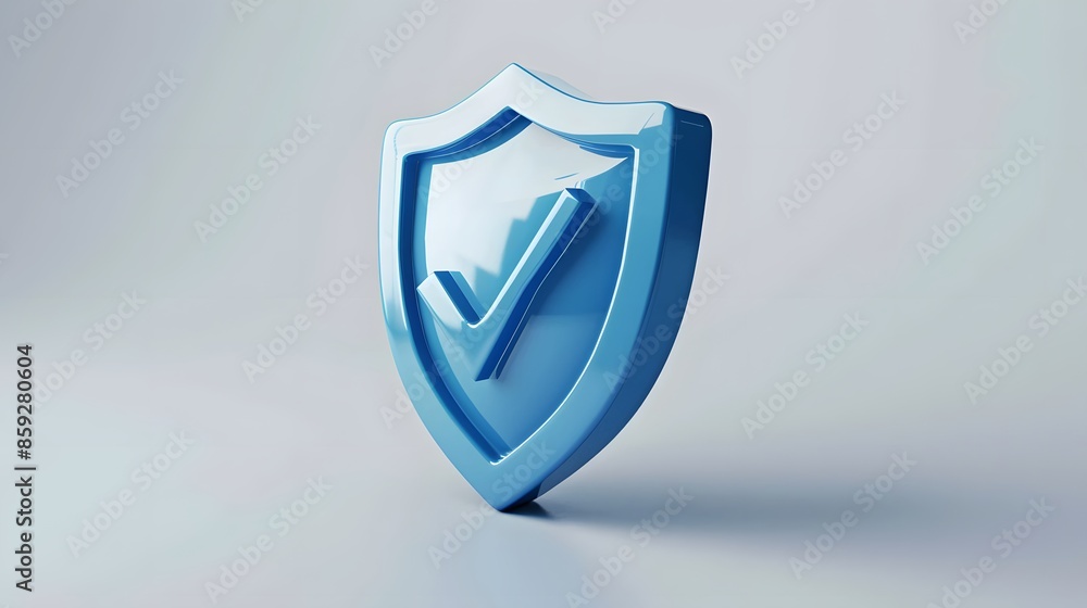 cartoon 3d Icon safety shield check mark perspective . Blue symbol security safety icon ...