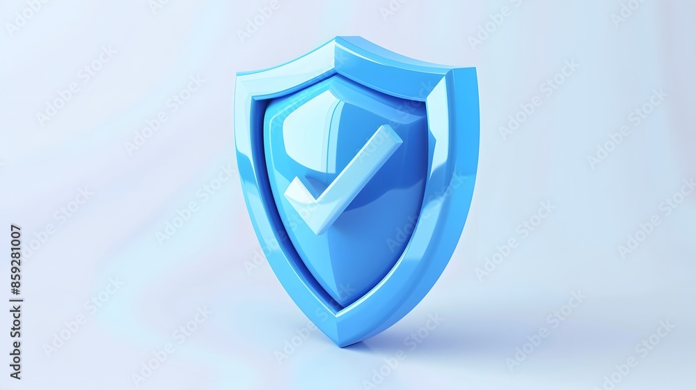 cartoon 3d Icon safety shield check mark perspective . Blue symbol security safety icon ...