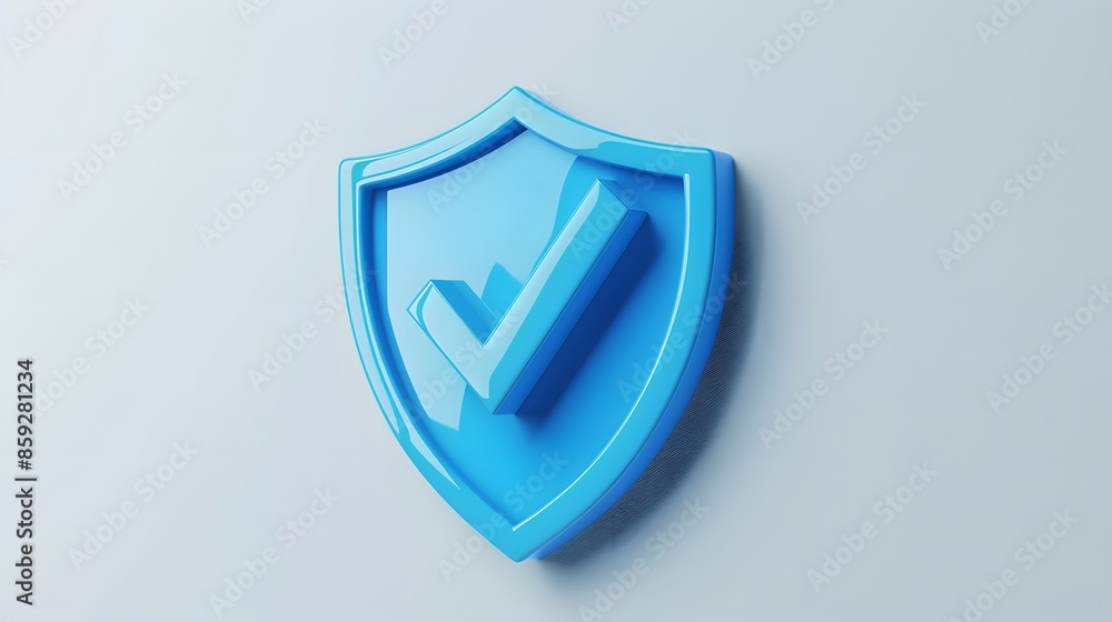 cartoon 3d Icon safety shield check mark perspective . Blue symbol security safety icon ...