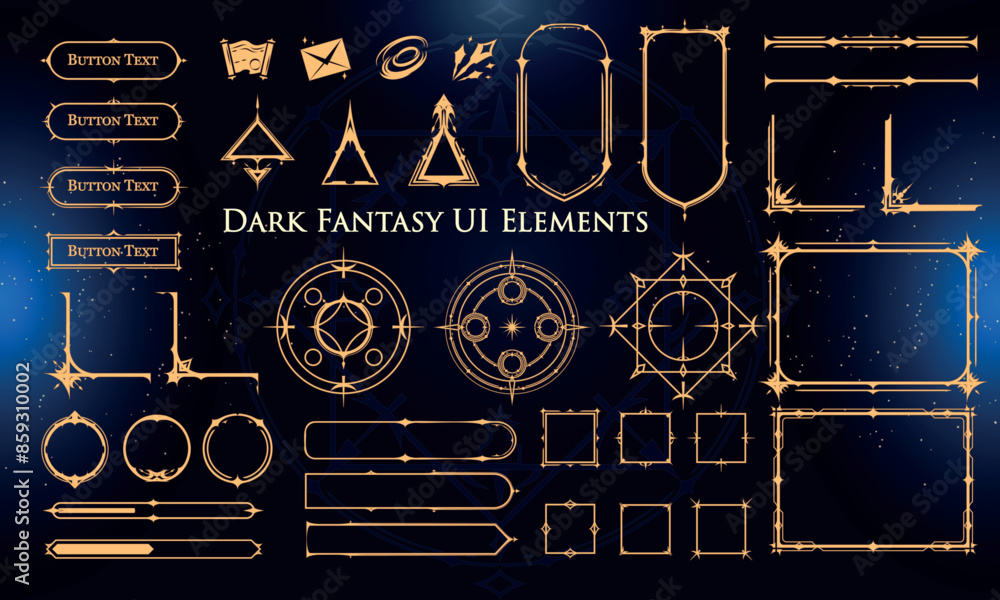 Set of Dark Fantasy Elements for user interface, poster, video. Fantasy ...