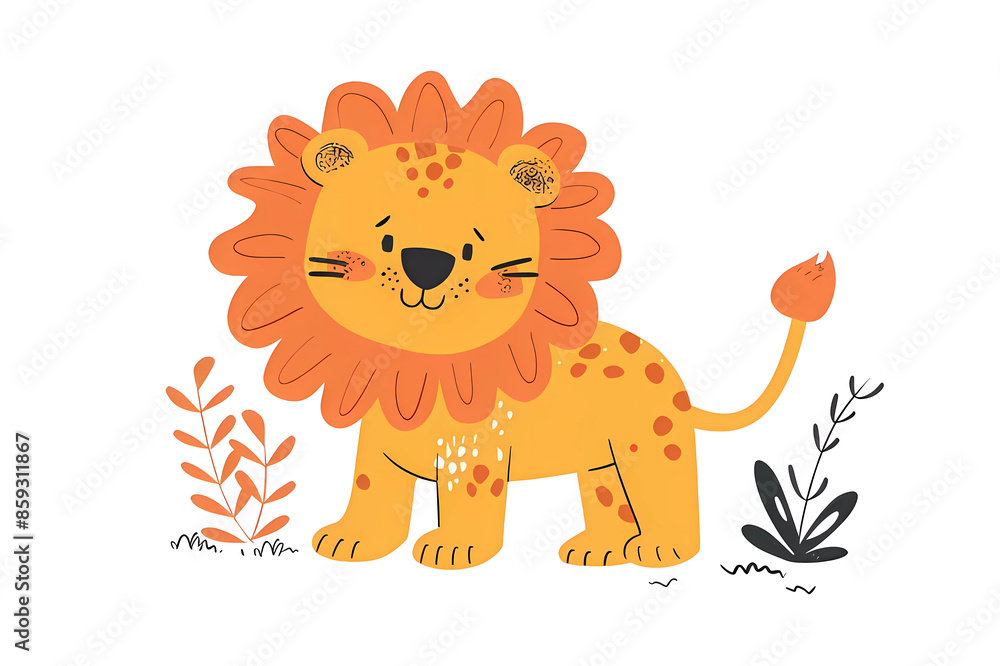 Cute lion,safari animals.Wild animals of Africa.Simple cartoon flat ...