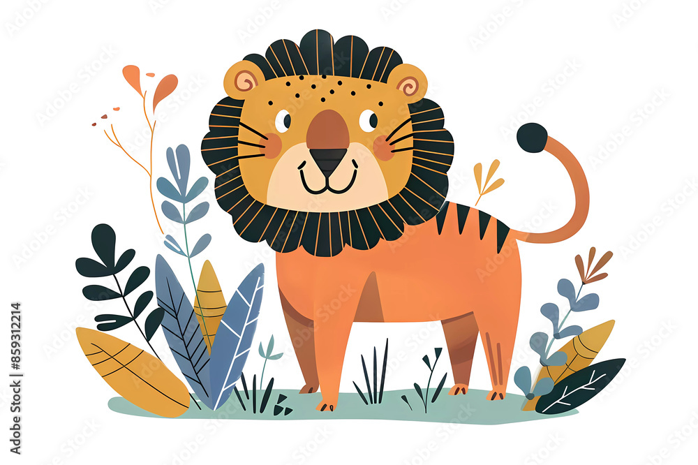 Cute lion,safari animals.Wild animals of Africa.Simple cartoon flat ...