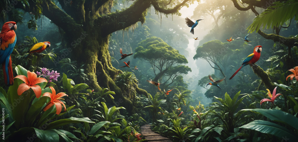 A detailed illustration highlighting the diverse flora and fauna ...