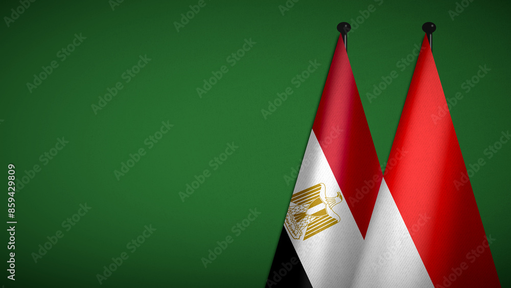 3D rendering of two flag from Indonesia and Poland on flagpoles with ...
