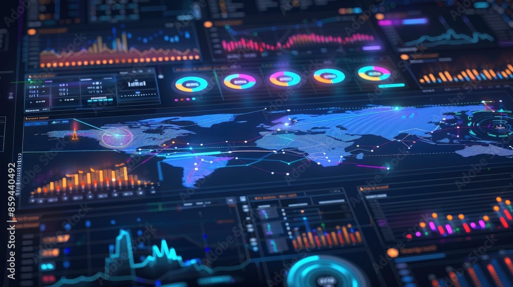 Cybersecurity analytics dashboard with graphs and data showing network ...