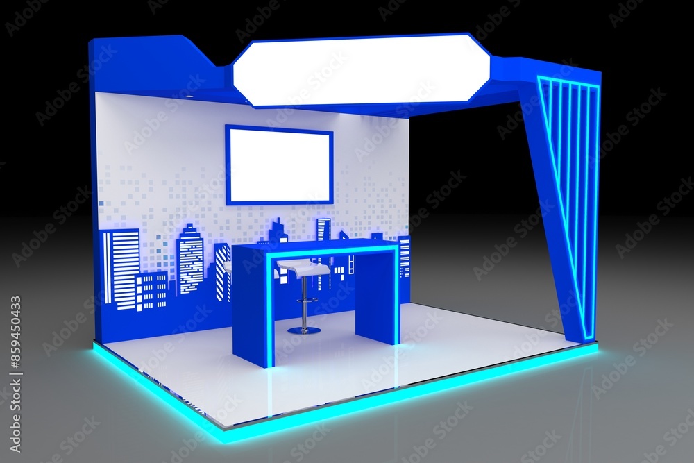 3d illustration stand booth 4x3 m digital futuristic skyline decoration ...