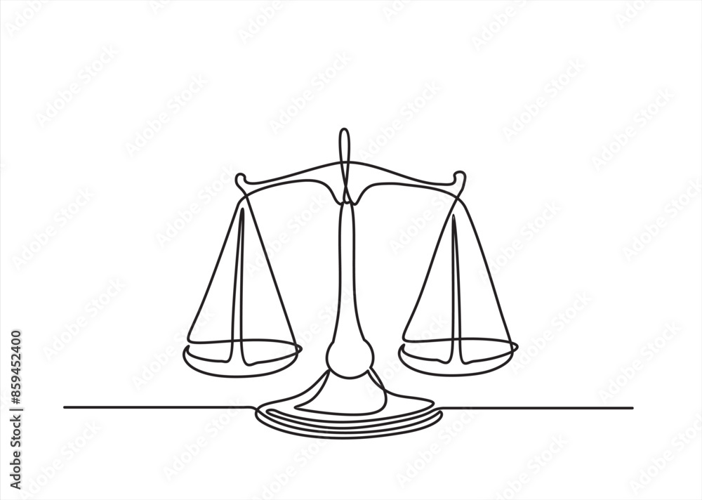 One continuous line drawing of law balance and scale of justice. Symbol ...