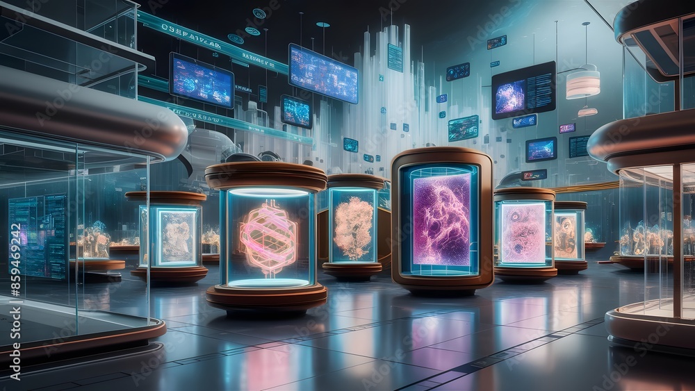 Futuristic Virtual Museum and Metaverse Exhibit with Holographic ...