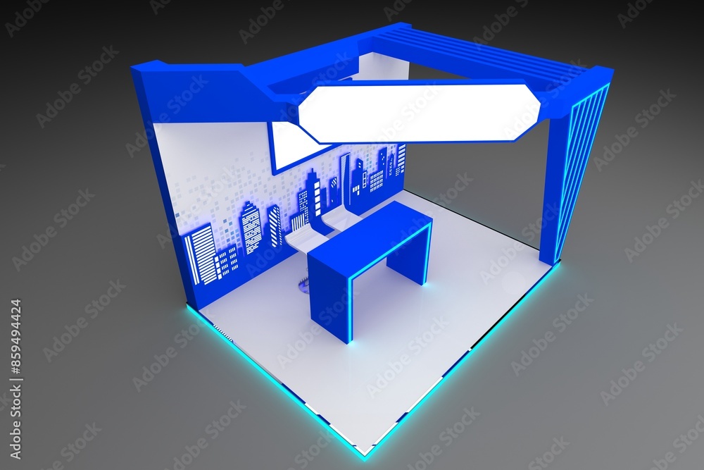 3d illustration stand booth 4x3 m digital futuristic skyline decoration ...