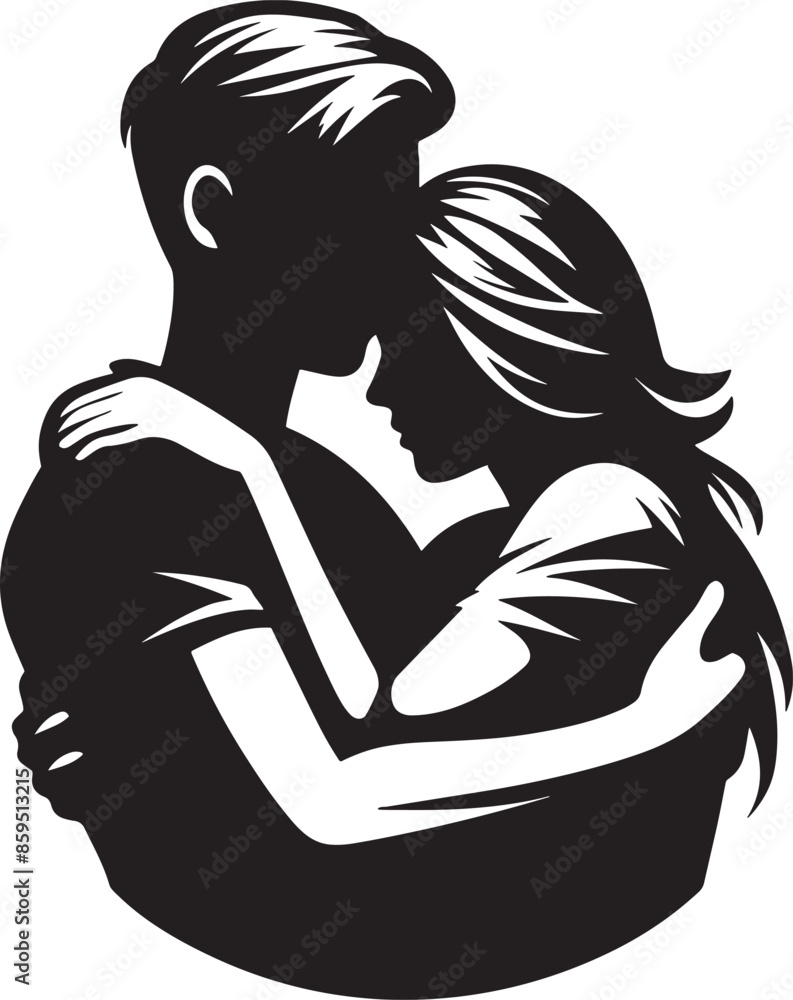 Boy and girls hugging. Silhouette vector illustration of two friends ...