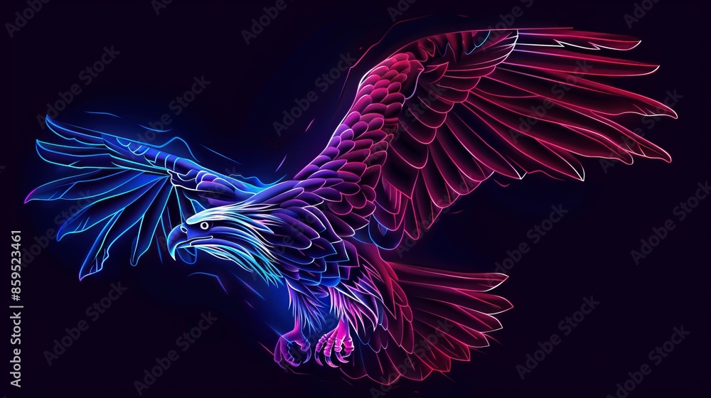 eagle neon style art design isolated on a black background Generative ...