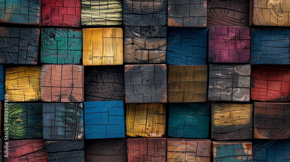 3d wooden square cubes wall background. Wallpaper of natural timber ...