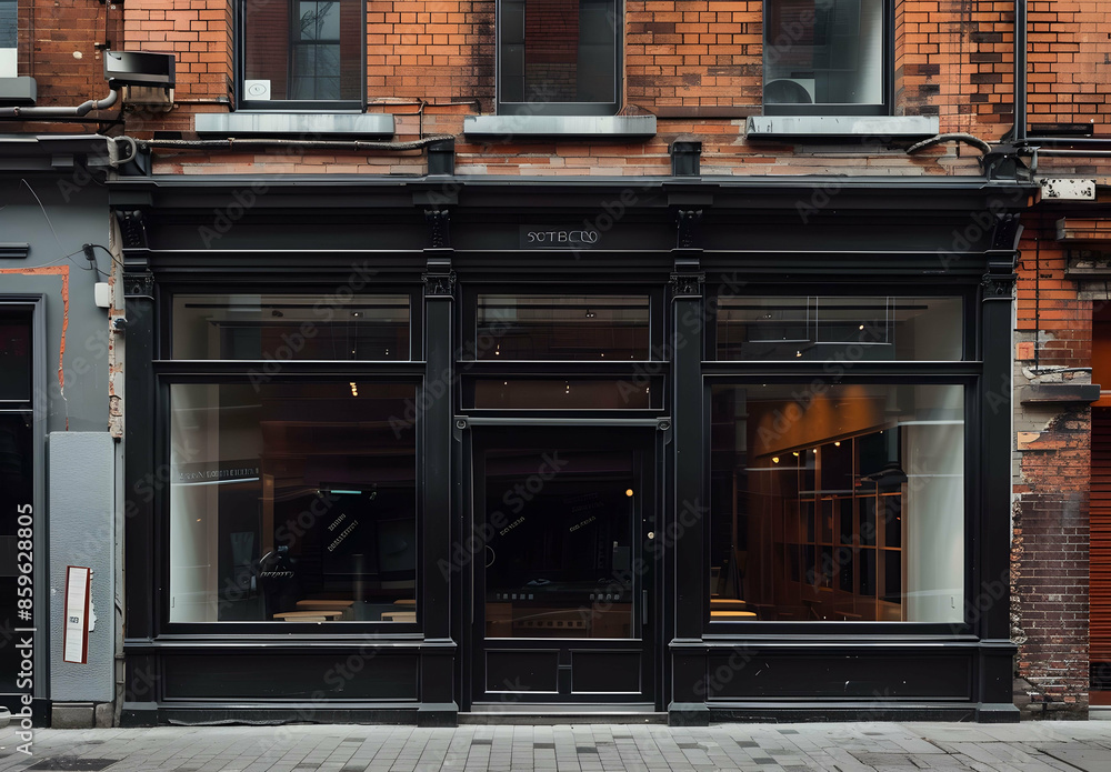 black painted storefront , brick wall facade Stock Photo | Adobe Stock
