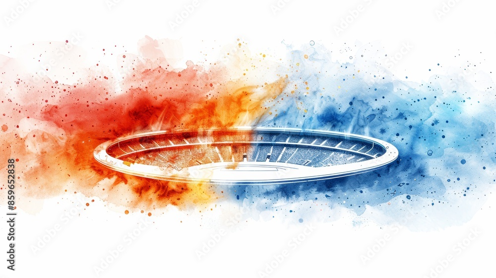 Artistic watercolor depiction of an Olympic sports stadium, with ...