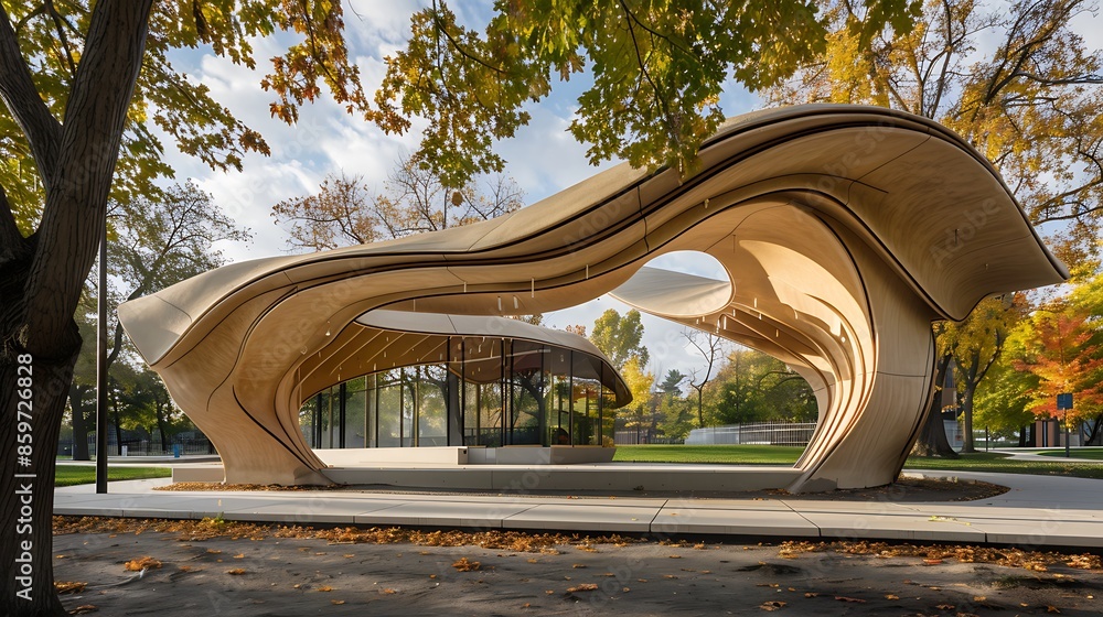 innovative park pavilion designed with curvilinear fiber cement panels ...