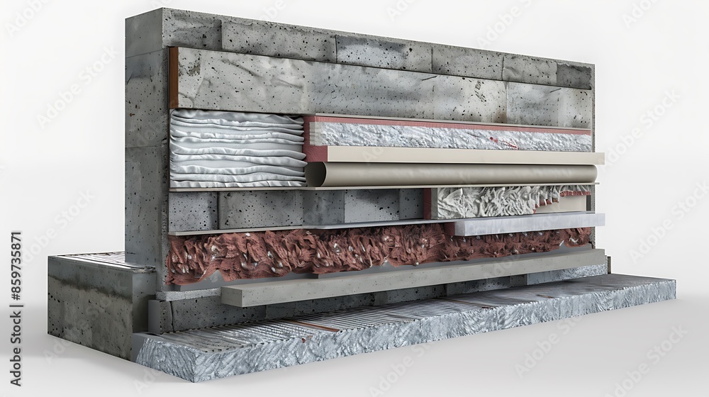 detailed visualization of a fiber cement siding layer system, showing ...